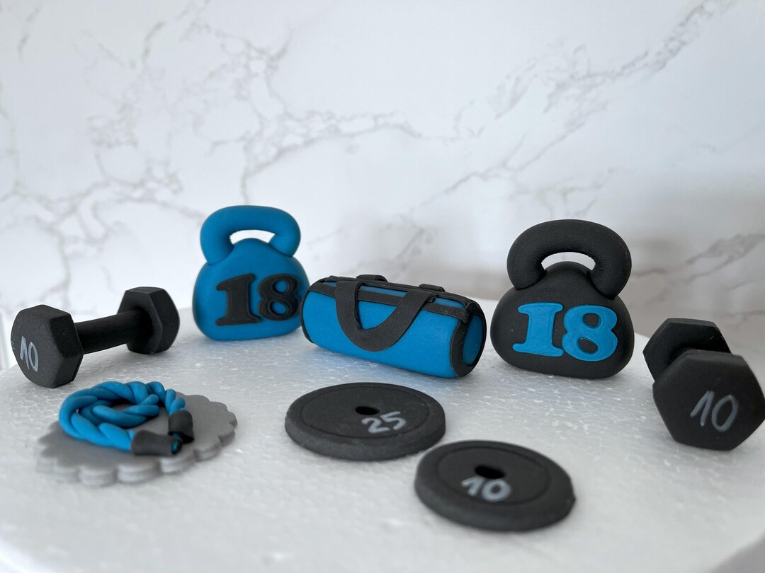 Handmade Edible Gym Themed Cake Topper Weights / Exercise Cake Topper ...