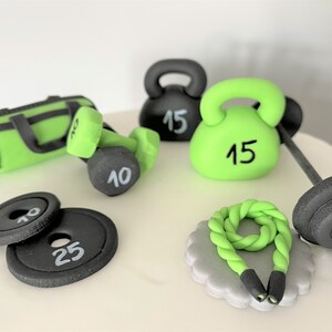 Handmade Edible Gym Themed Cake Topper Weights / Exercise Cake Topper ...