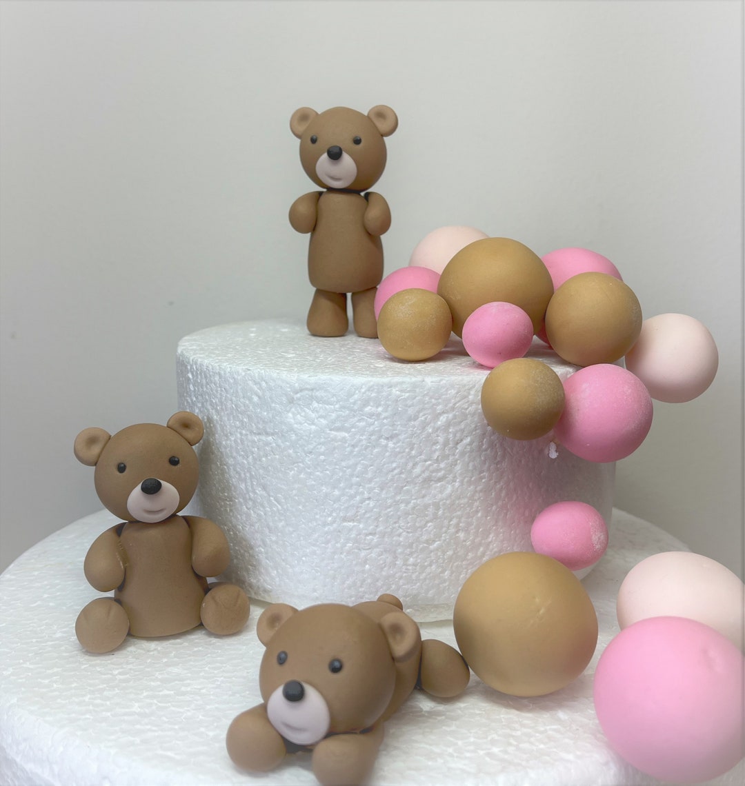 3 Edible Bear Cake Decoration, Fondant Balloons, Birthday Cake Topper ...