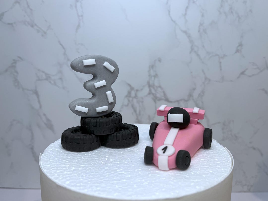 Pink Fondant Car. Racing Car Cake Toppers Set. Personalized Edible ...