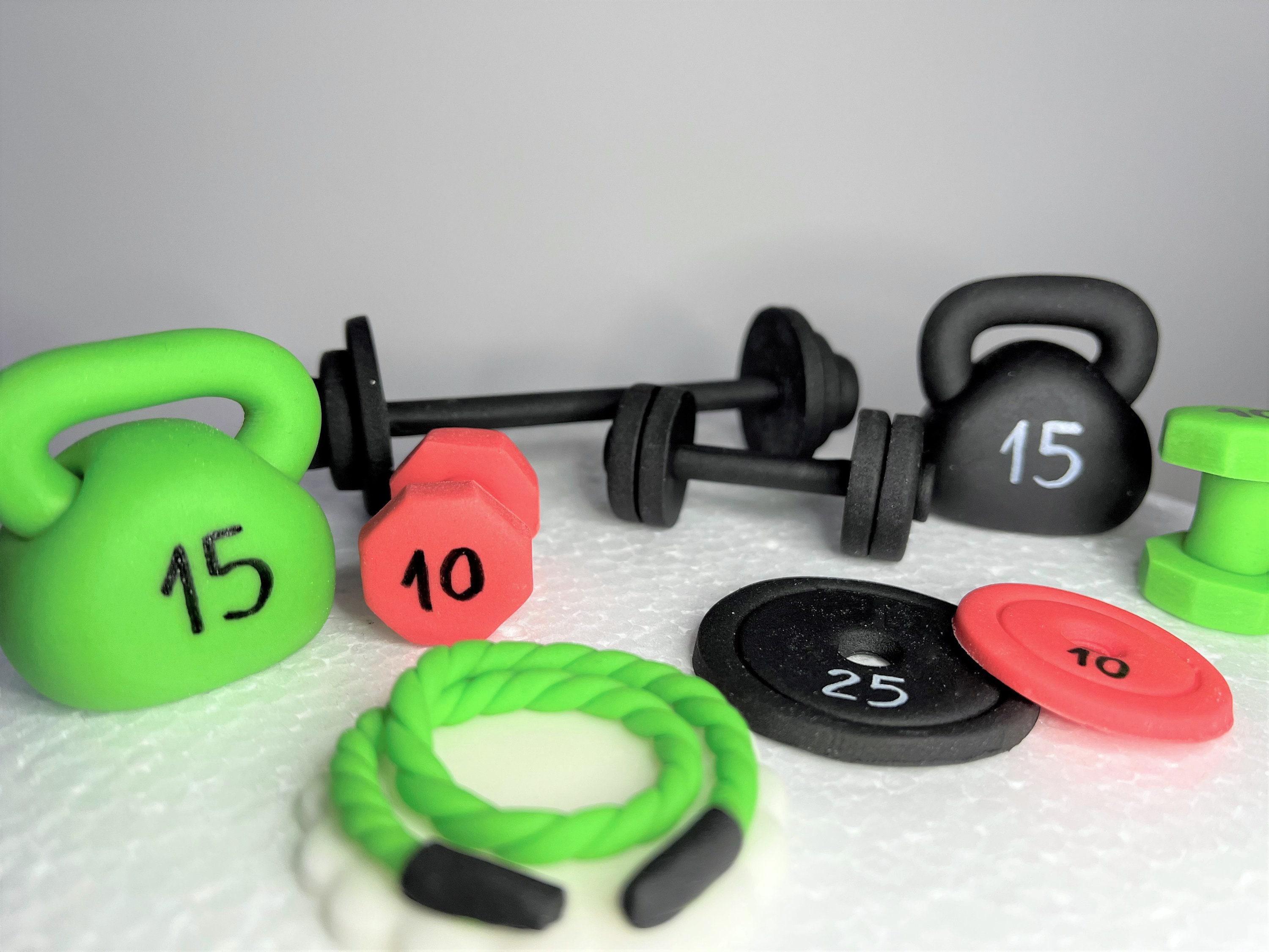 Gym Cake Decorations: Edible Fondant Weights and Exercise Set (9 Pieces ...