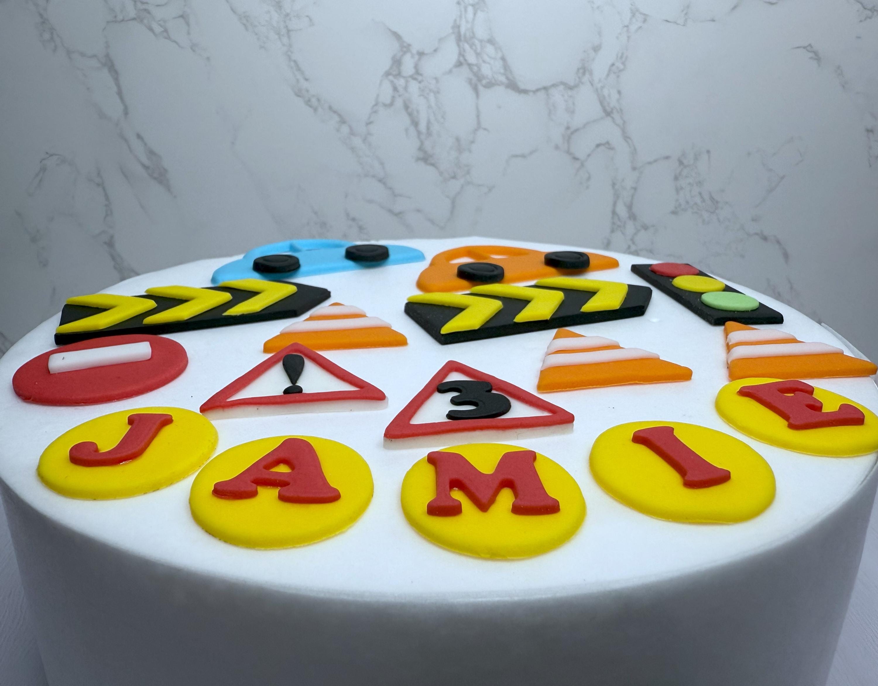 Edible Cake Topper Set. Birthday Cake Decorations. Fondant Road Signs ...