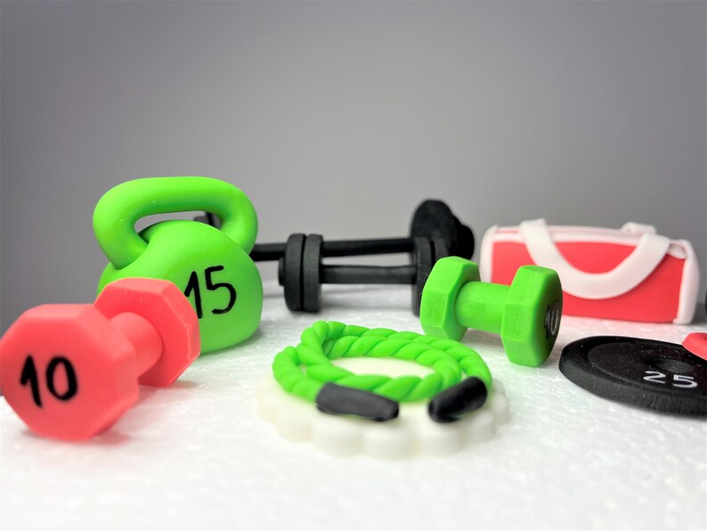 Handmade Edible Gym Themed Cake Topper Weights / Exercise Cake Topper ...