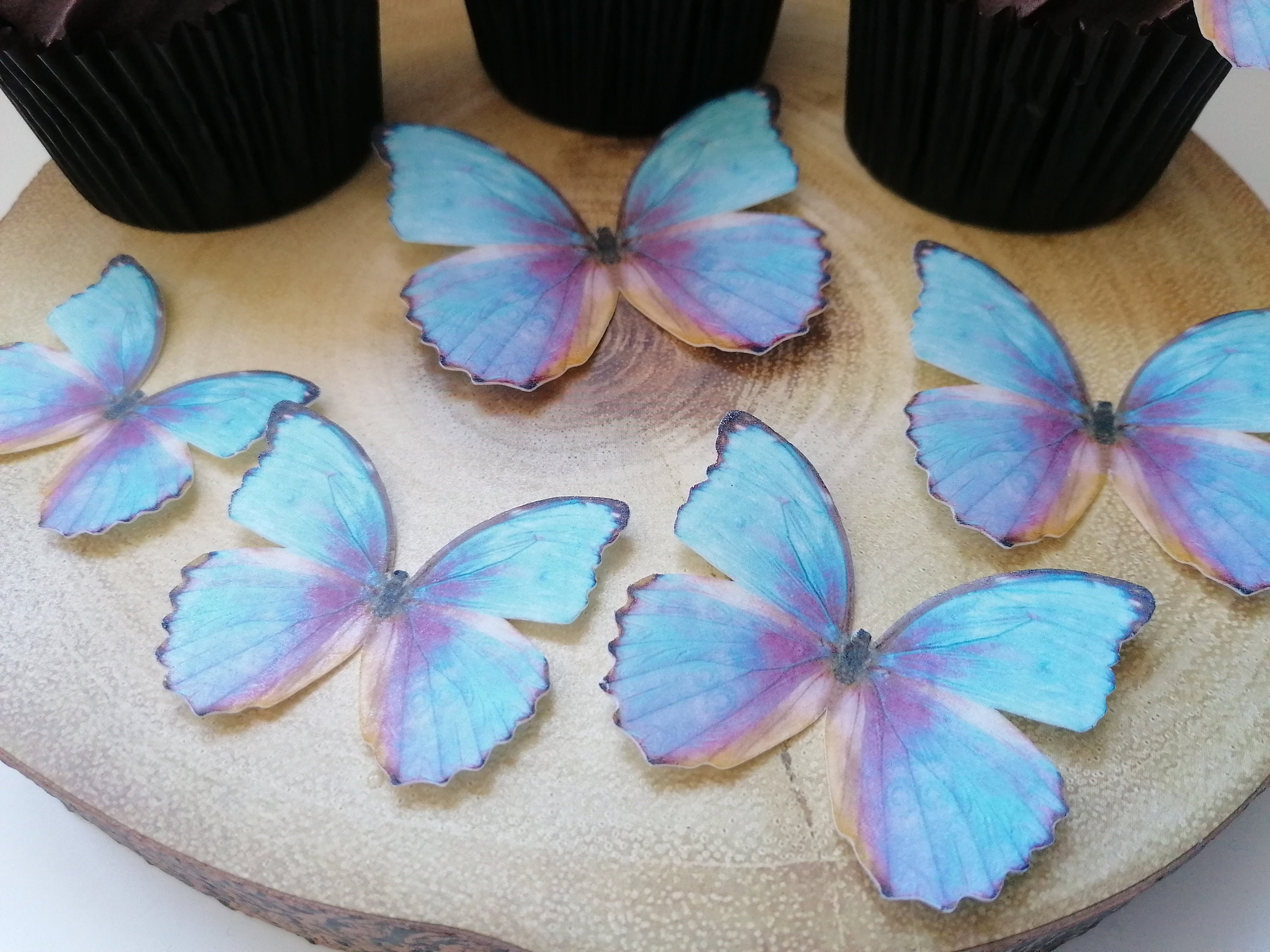 Pre-cut Purple and Blue Realistic Wafer Butterflies - Edible Cake ...