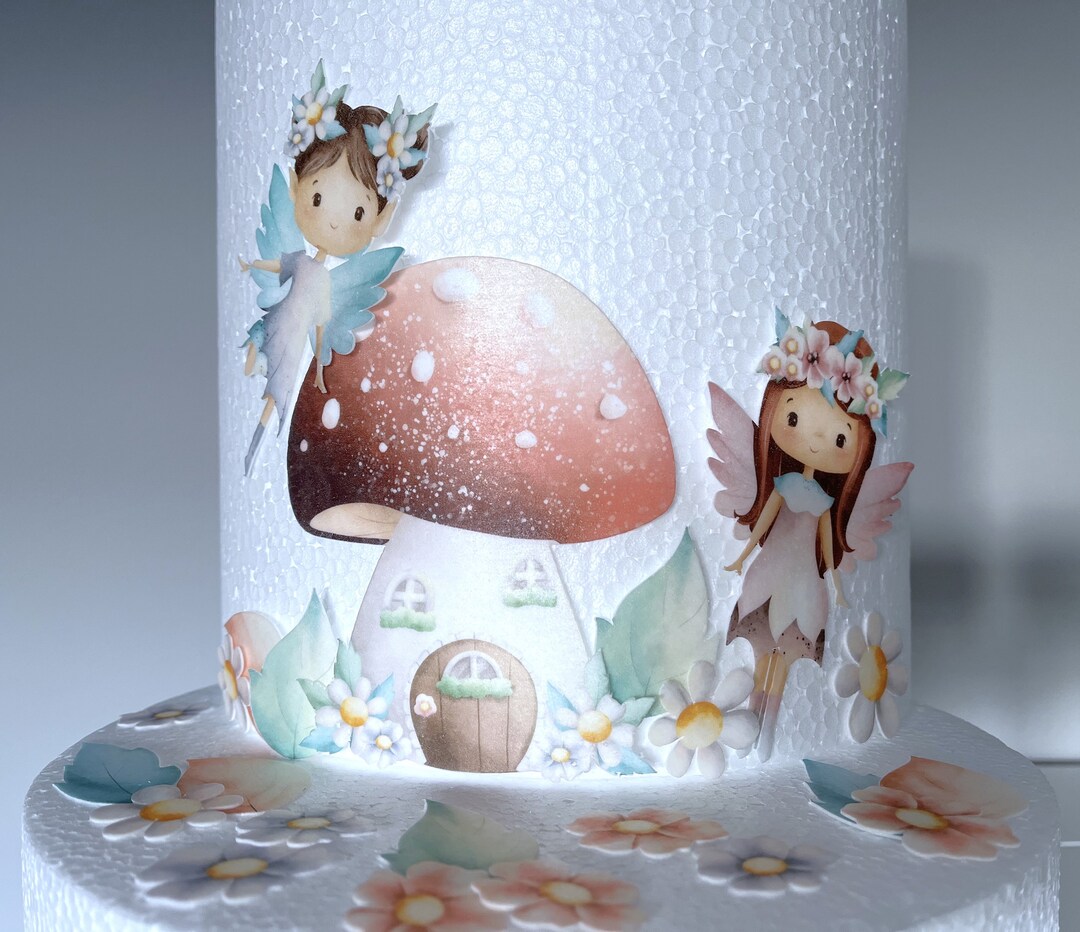 Precut Fairy Garden Wafer Card Edible Cake Topper Set, Birthday Cake ...