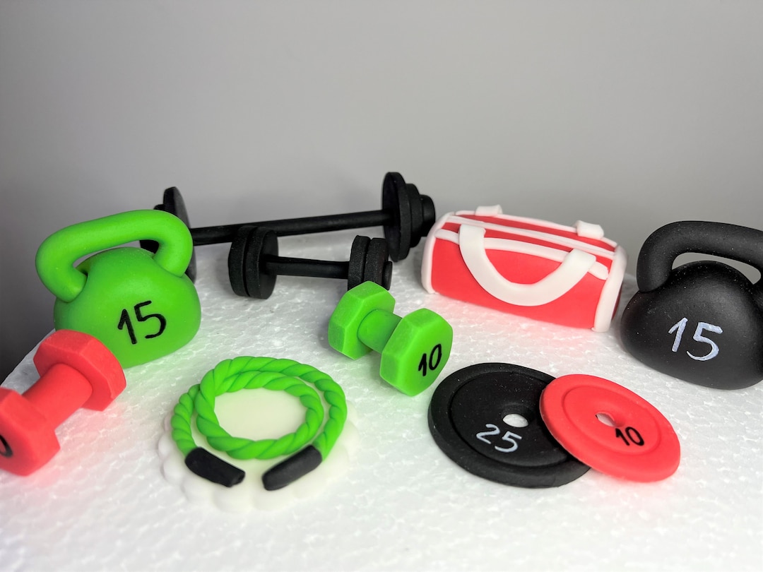 Handmade Edible Gym Themed Cake Topper Weights / Exercise Cake Topper ...