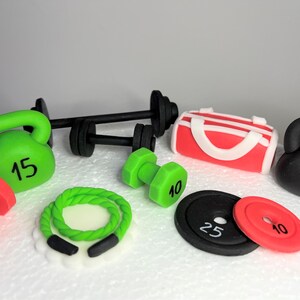 Handmade Edible Gym Themed Cake Topper Weights / Exercise Cake Topper ...