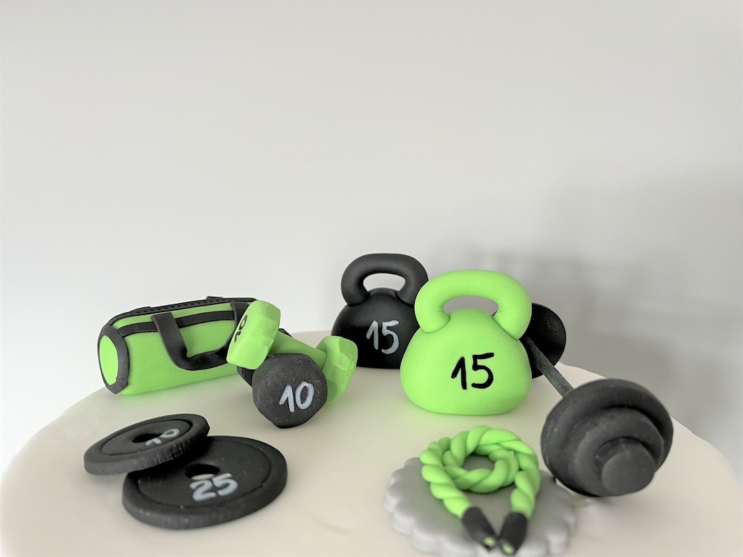 Handmade Edible Gym Themed Cake Topper Weights / Exercise Cake Topper ...