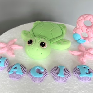 Personalised Sea Turtle Edible Cake Toppers Set / Handmade Cute Turtle ...