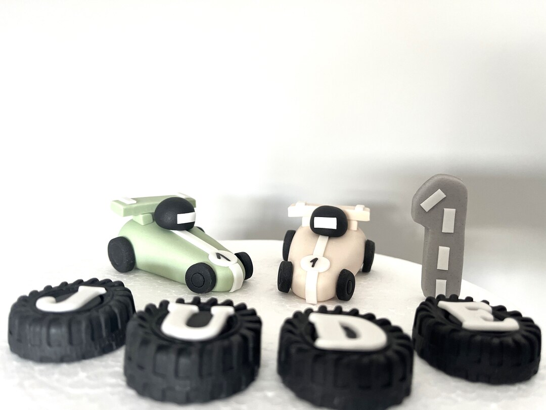 Sage Green/beige Fondant Racing Car Cake Toppers. Edible Sugar Paste ...
