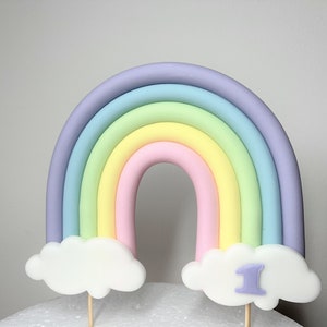 Personalised Rainbow Cake Topper Decoration in Pastel Colours. Pastel ...