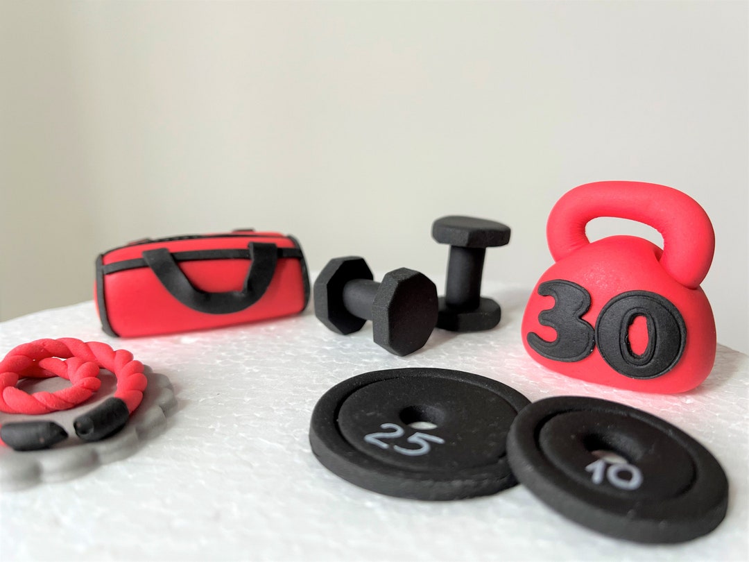 Handmade Edible Gym Themed Cake Topper Weights / Exercise Cake Topper ...