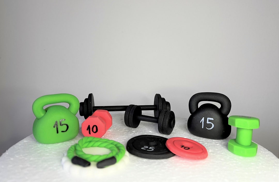 Handmade Edible Gym Themed Cake Topper Weights / Exercise Cake Topper ...