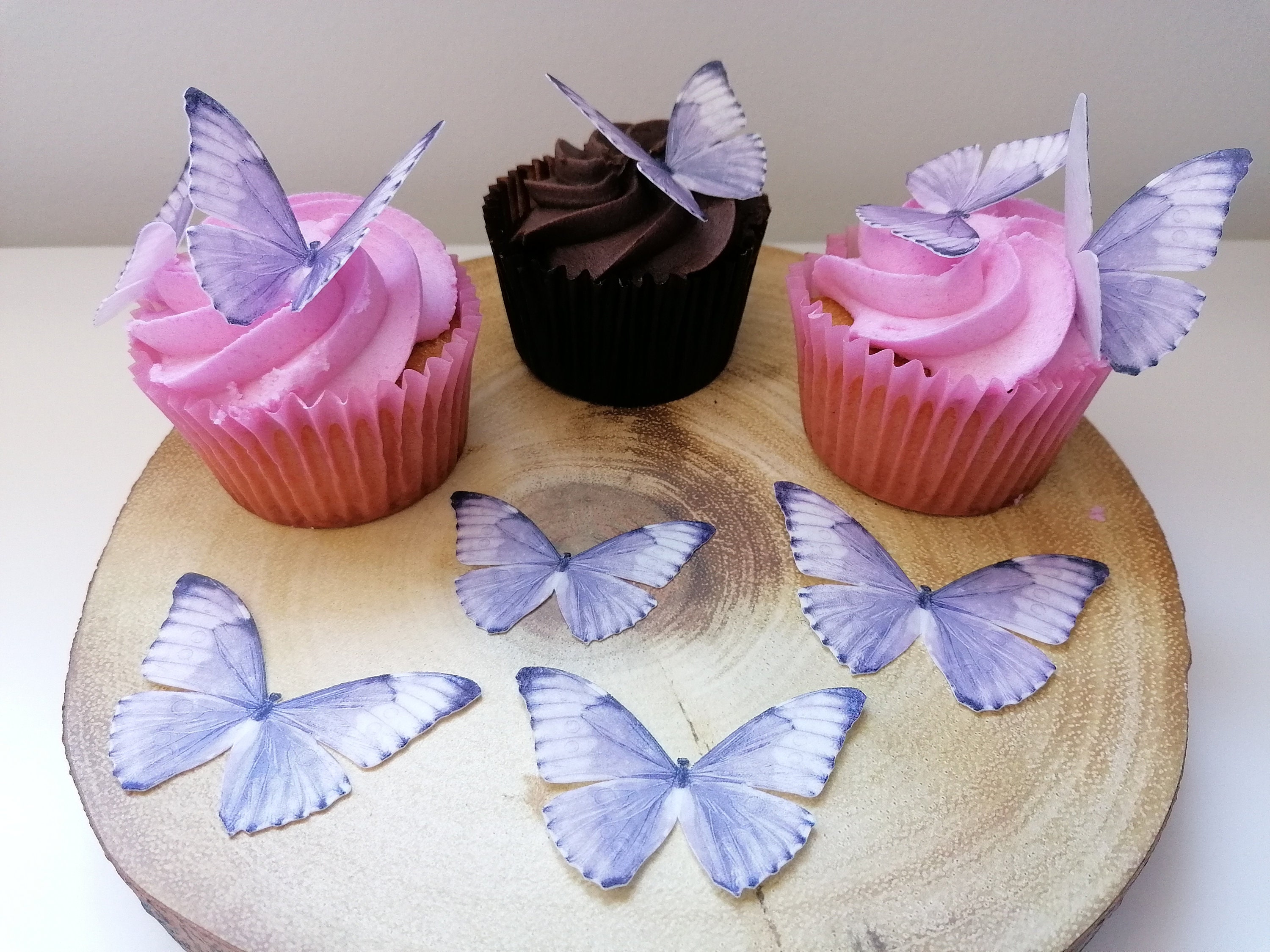 Pre-cut Pink and Purple Realistic Wafer Butterflies - Edible Cake ...