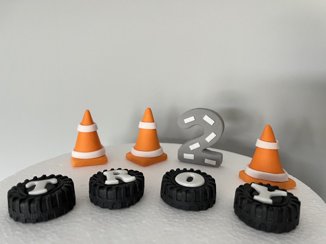 Personalised Car Theme Cake Topper Set / Edible Traffic Cones, Traffic ...