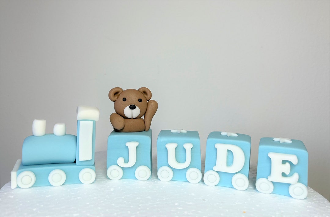 Baby Blue Fondant Train Cake Topper, Sugar Paste Vehicle Train Topper ...