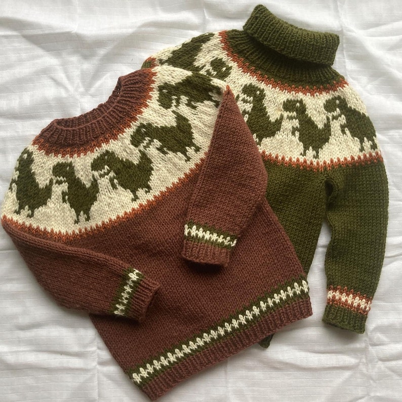Knitting Pattern of Cozy Winter Sweater With Dinosaurs, Pdf Digital ...