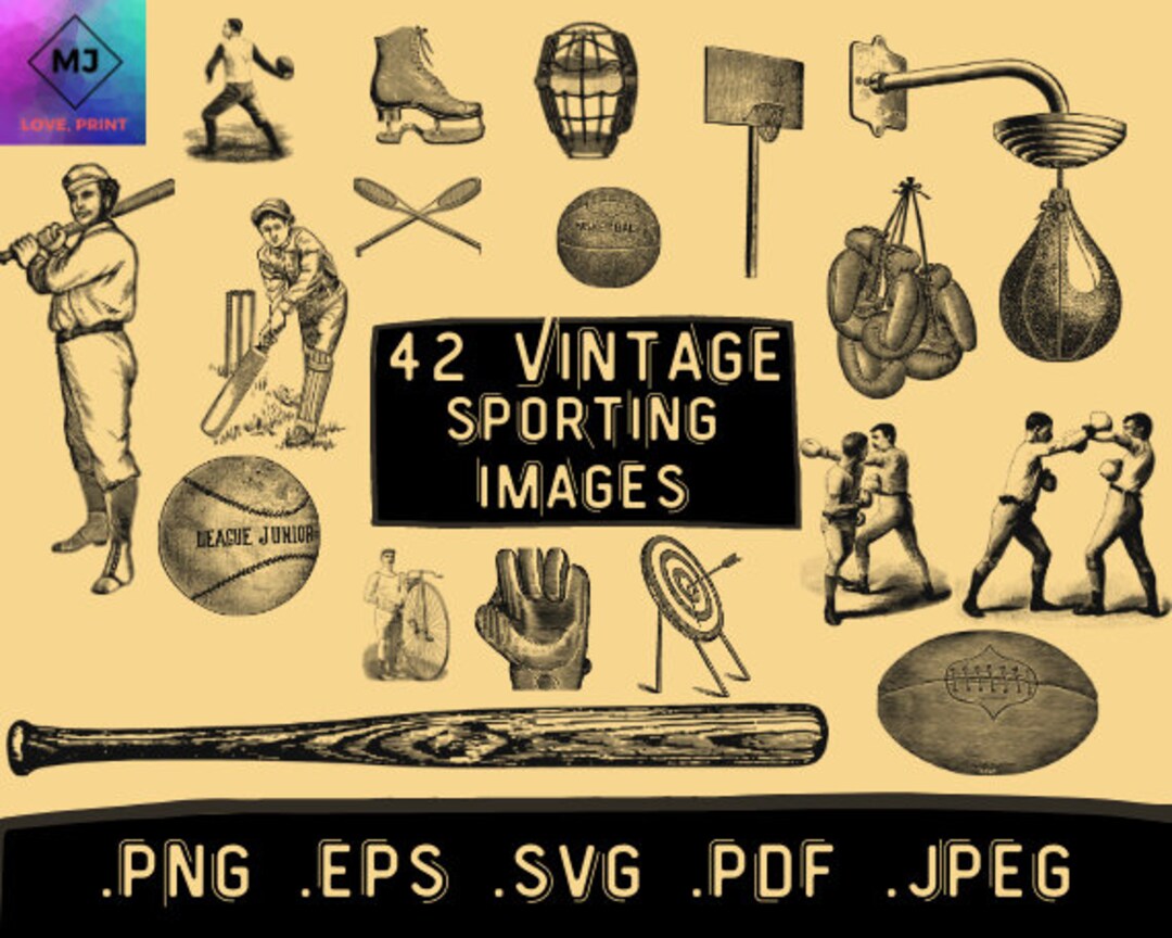Vintage Sports Clipart Bundle: 42 Retro SVG & PNG Illustrations ...