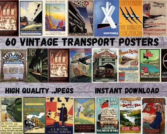 Vintage Transport Posters 60 High Quality Files Beautifully | Etsy