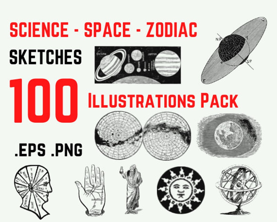 Science Zodiac Space Sketches, 100 Illustrations (digital Download) - Etsy