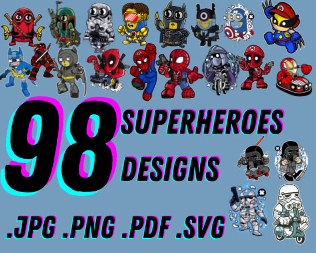 98 Superhero Design Ideas for Posters and T-shirts, Instant Download ...