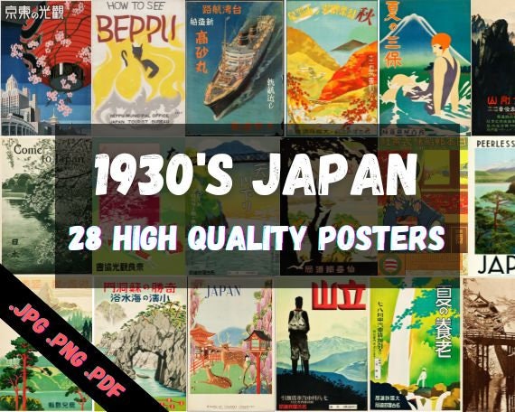 Japanese Vintage Posters, 28 Vintage Japanese Posters, 1930's Japan, Instant Download, 28 High ...