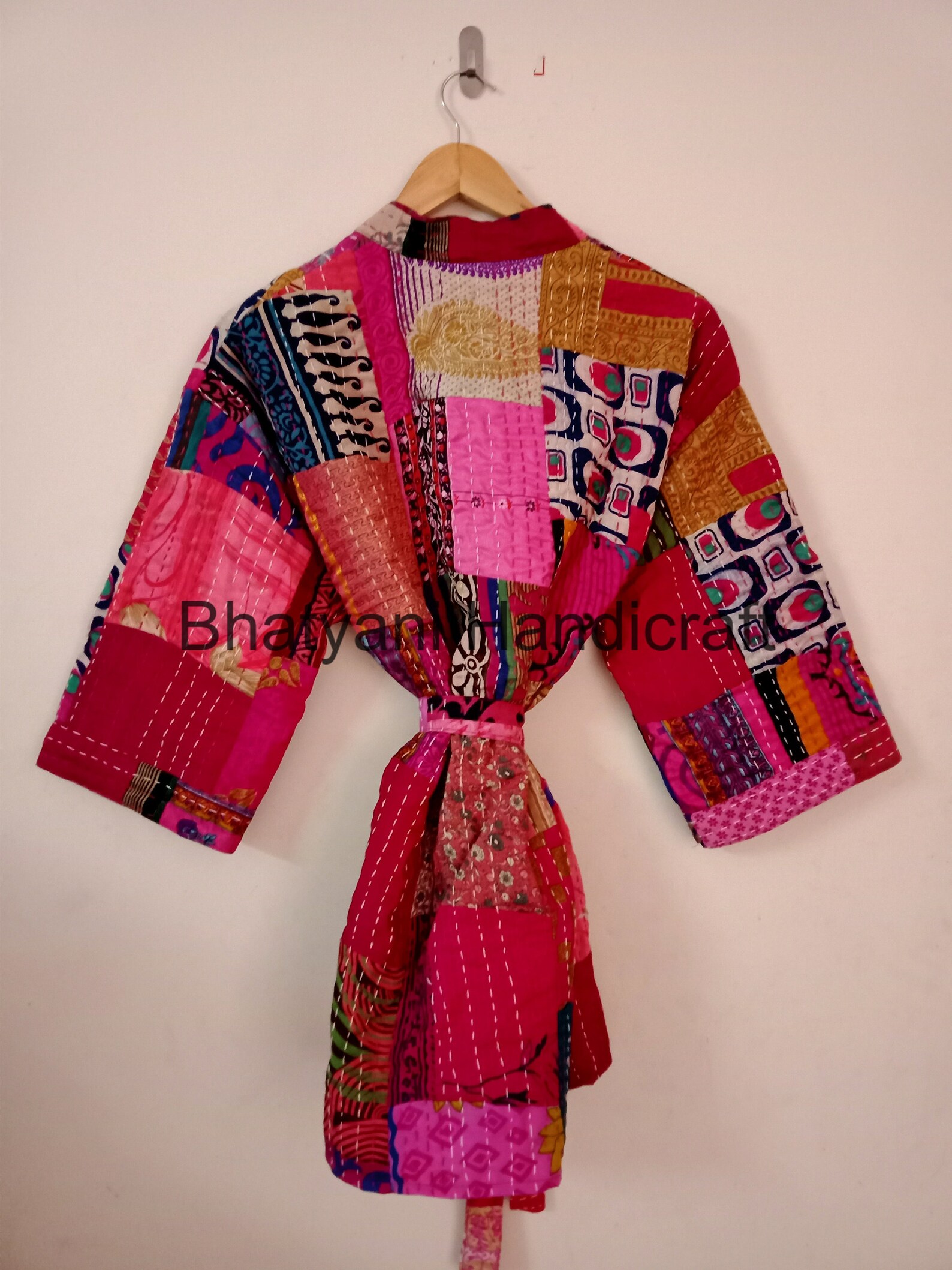 Indian Silk Kantha Patchwork Printed Women Bathrobe Jacket - Etsy