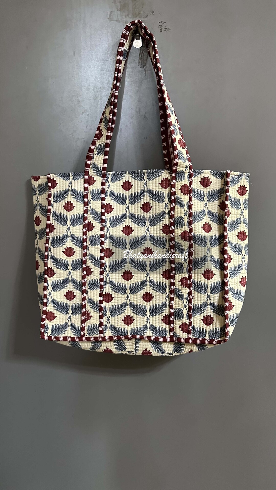 Cotton Quilted Tote Bag, Shopping Bag, Handmade Quilted Market Jhola ...