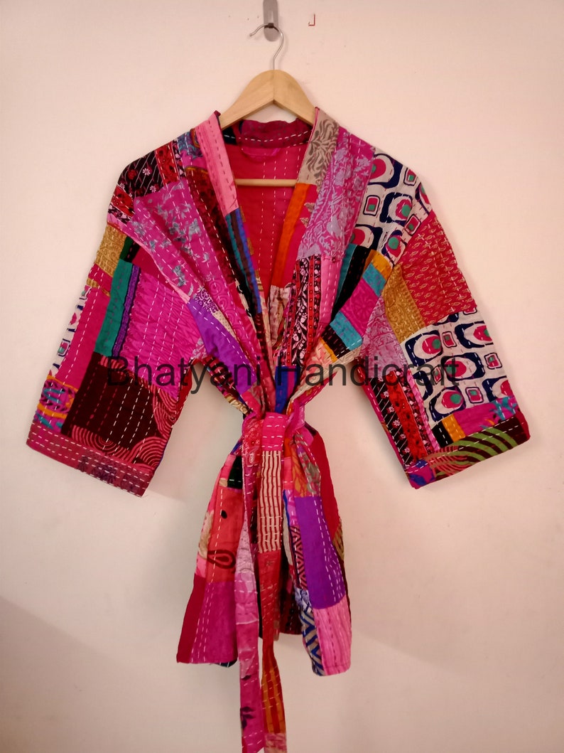 Indian Silk Kantha Patchwork Printed Women Bathrobe Jacket - Etsy