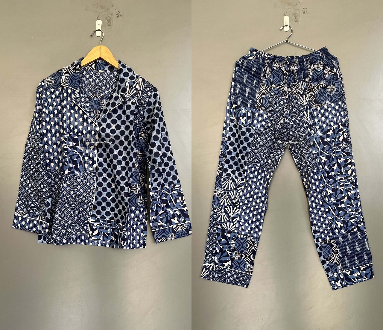 Blue Indigo Pajama Set Night Wear Soft Night Dress Cotton - Etsy