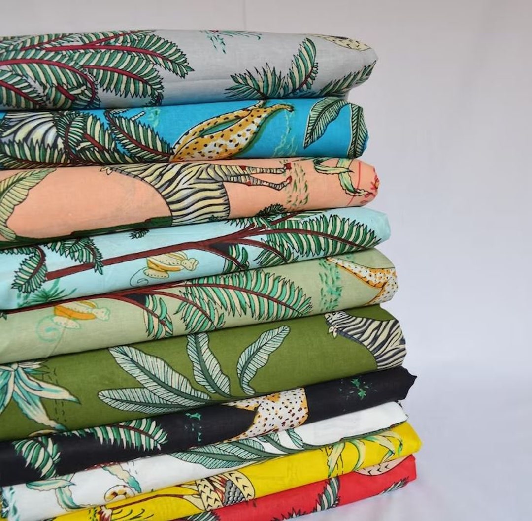 Safari Jungle Animal Print 100% Cotton Fabric, India Jungle Scene ...