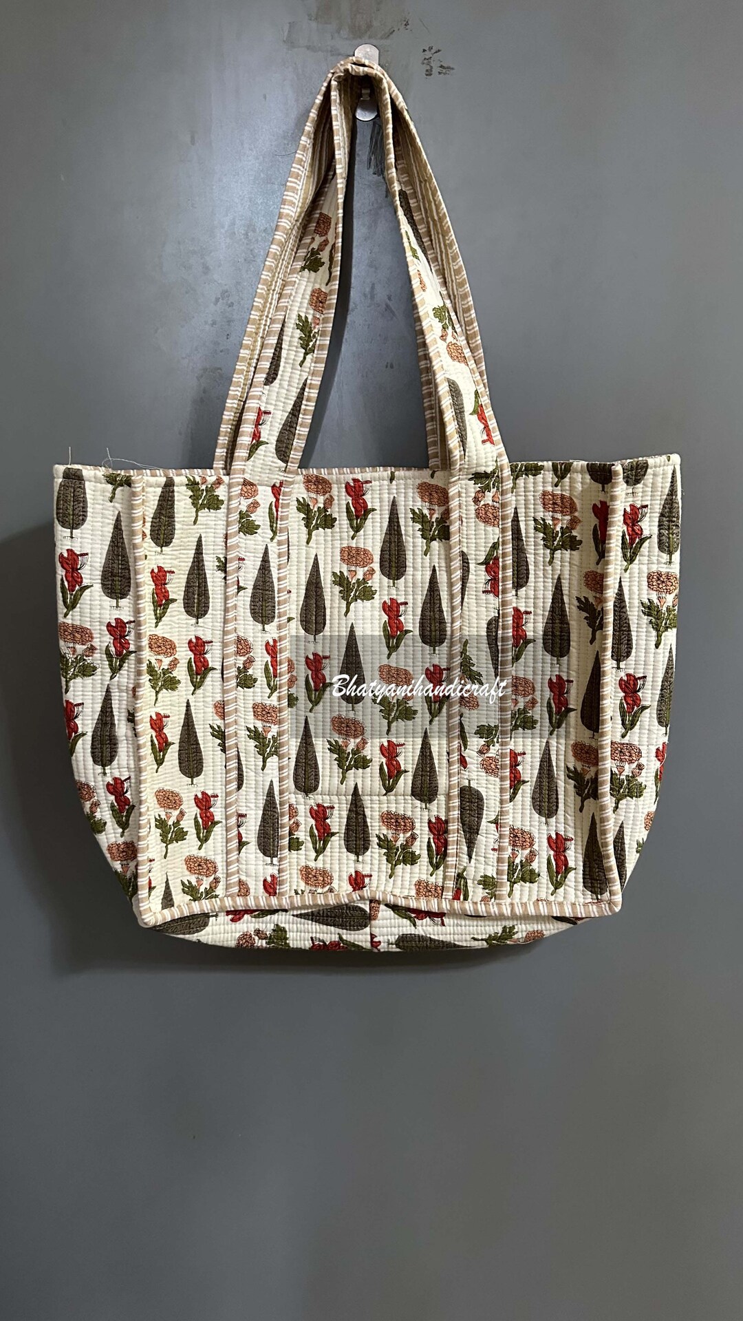 Handmade Tote Bags, Floral Print Cotton Quilted Tote Bags, Market Bag ...