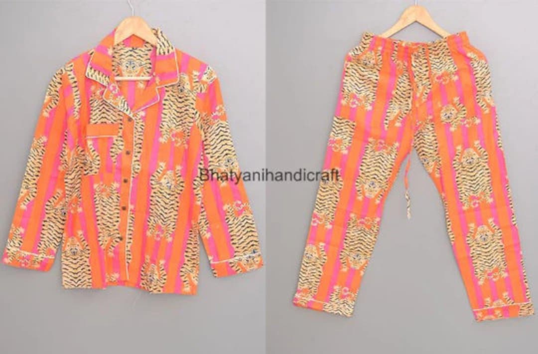 Tiger Print Pj Set, Cotton Pj's, Bridesmaid Gift, Soft Night Wear Dress ...