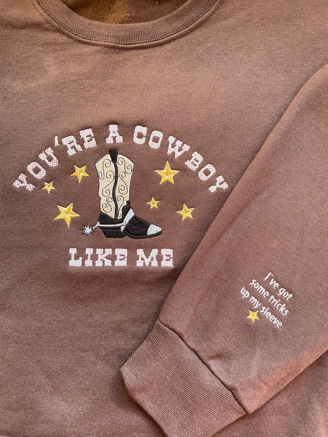 Cowboy Embroidered Crewneck - Etsy