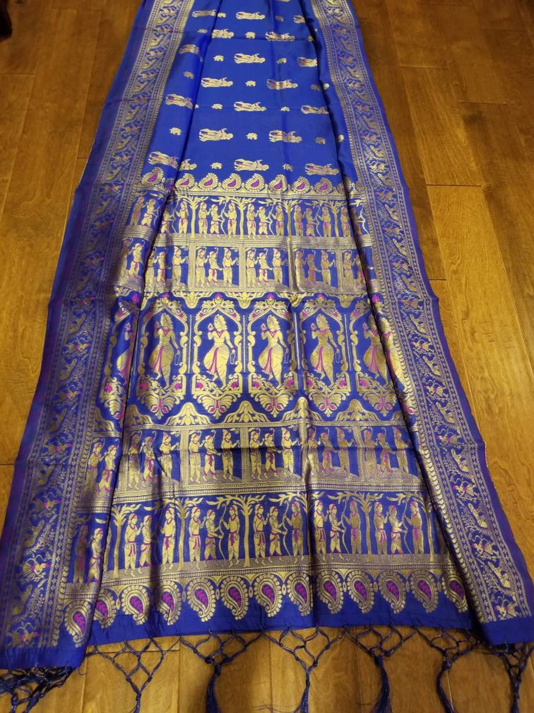 Bengal's Famous Baluchari Saree in Indigo Blue Semi Silk With Beautiful ...