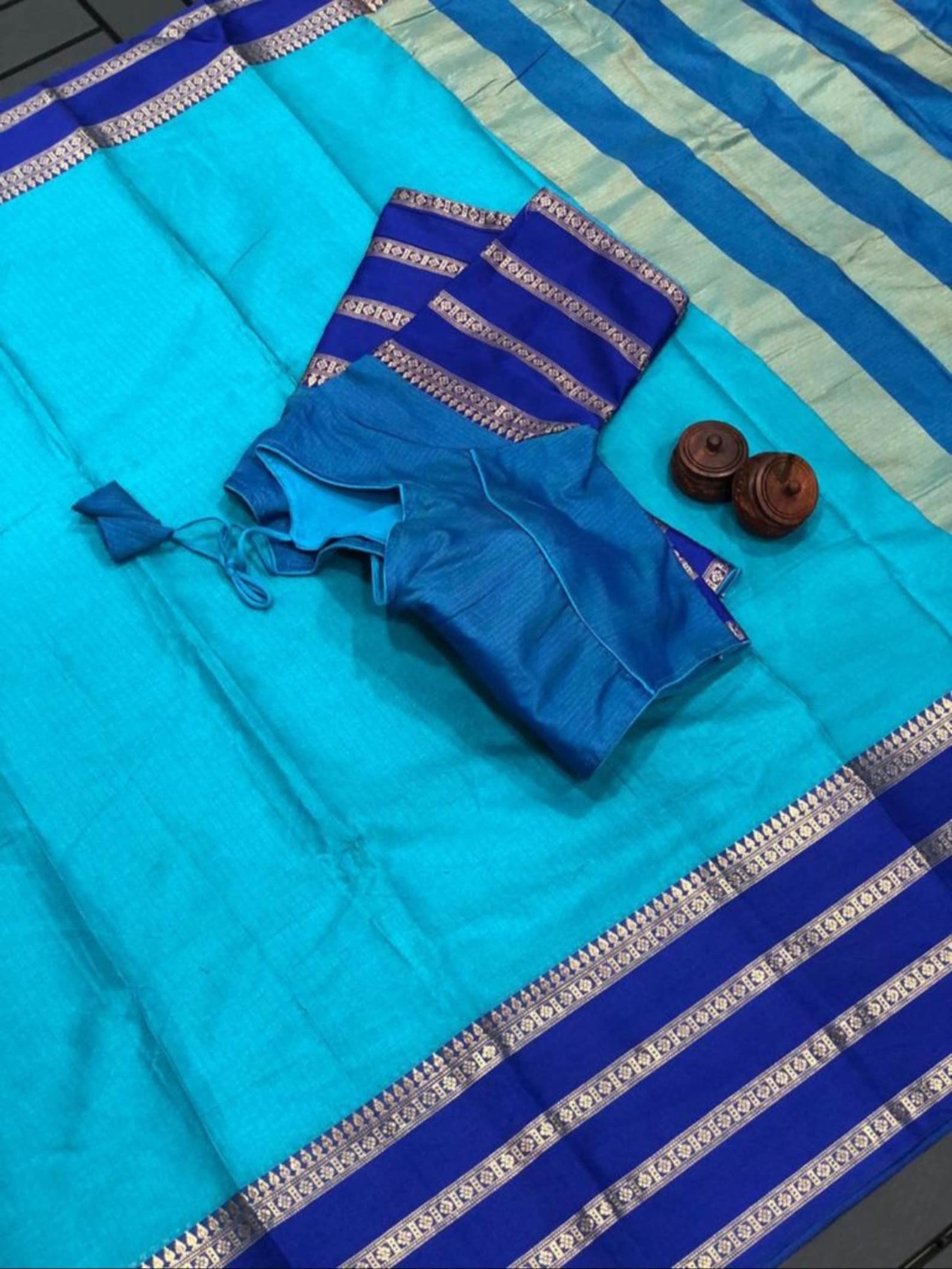 Rajasthani Kota Doriya Saree in a Lovely Copper Sulfate Blue and Dark ...