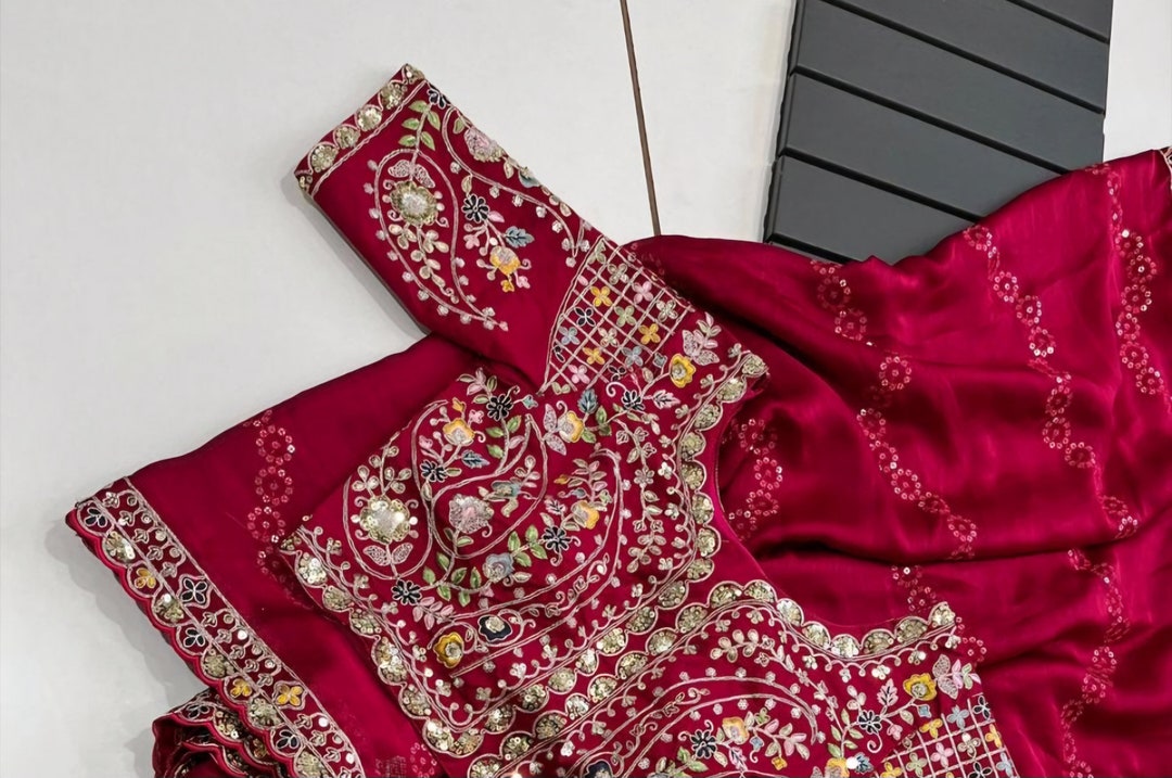 Gorgeous Rajasthani Designer Saree in Ruby Red Color With Embroidery ...