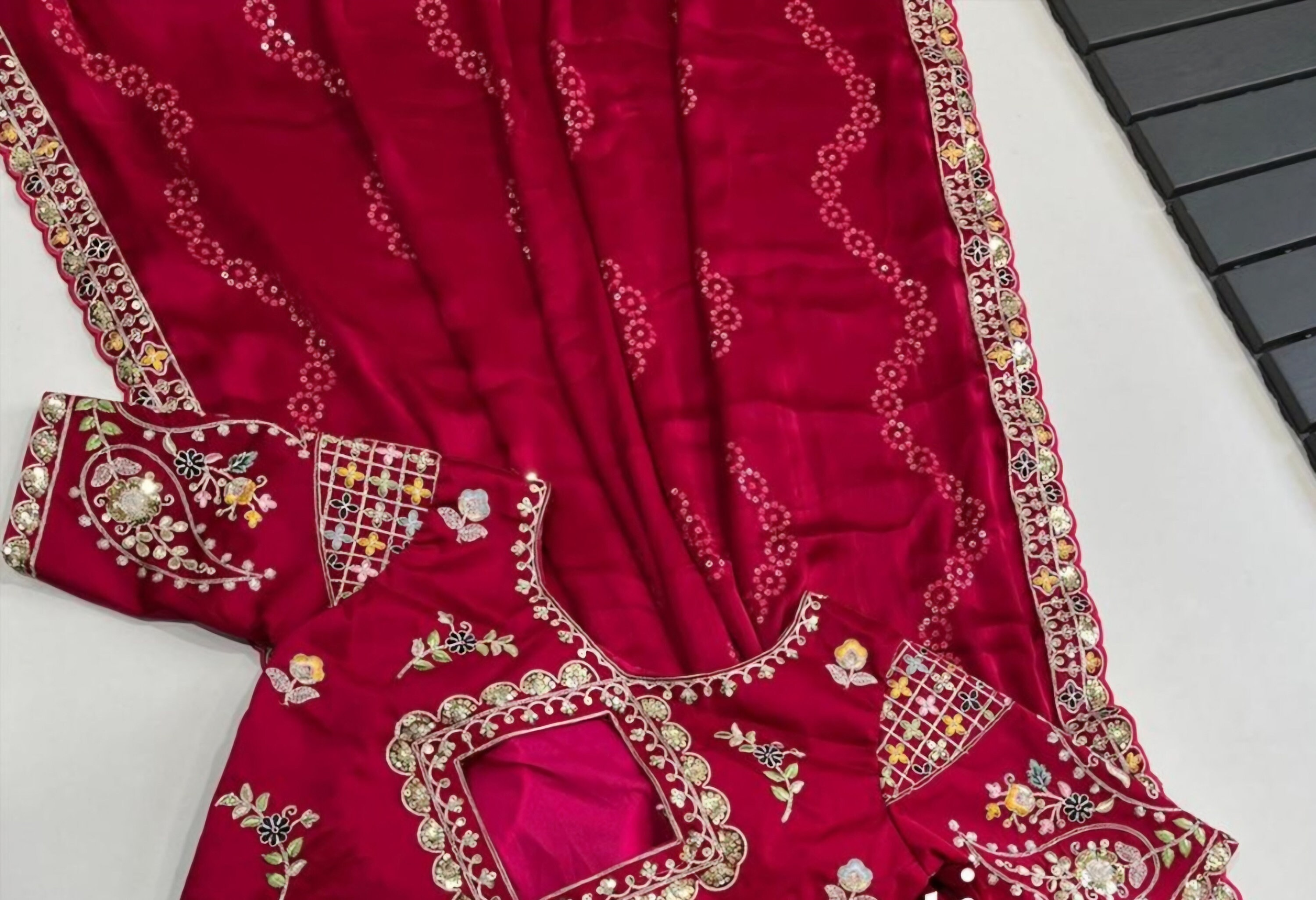 Gorgeous Rajasthani Designer Saree in Ruby Red Color With Embroidery ...