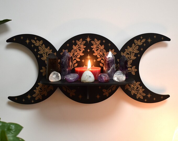 Triple Moon Phase Floral Crystal Display Altar Shelf - Etsy