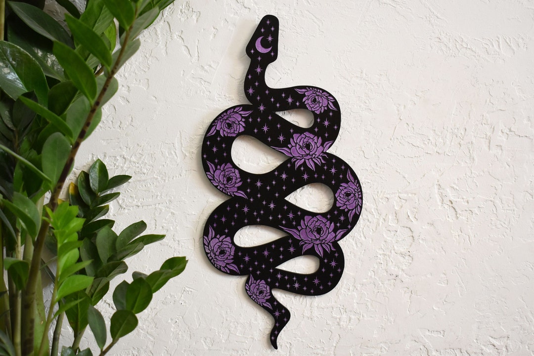 Violet Black Snake Engraved Moon Star and Peony Wall Hanging Decor - Etsy