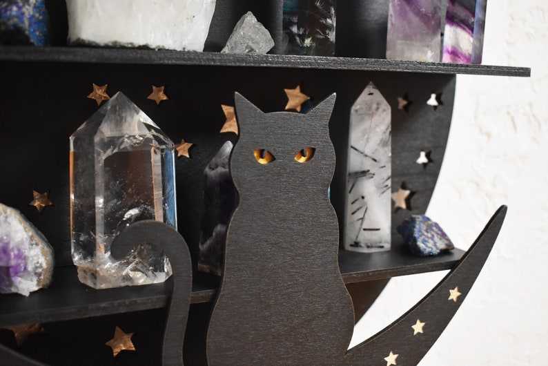 Cat on Moon Crystal Shelf With Light - Etsy