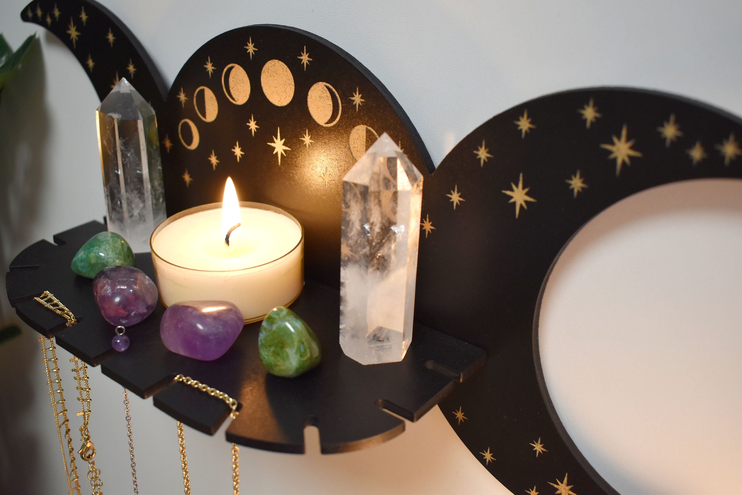 Triple Moon Phase Crystal Display Altar Shelf With Pendulum - Etsy ...
