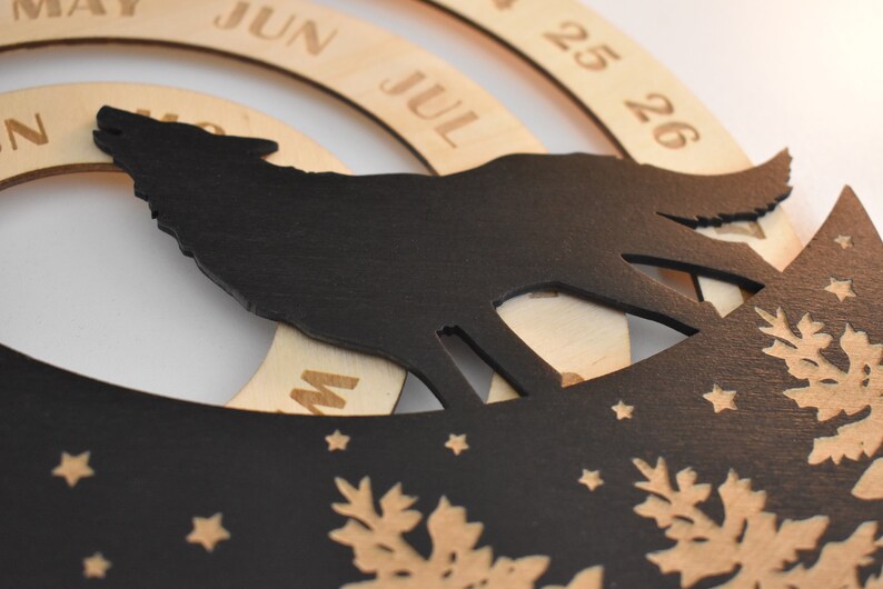 Perpetual Calendar Howling Wolf on Moon in Forest - Etsy