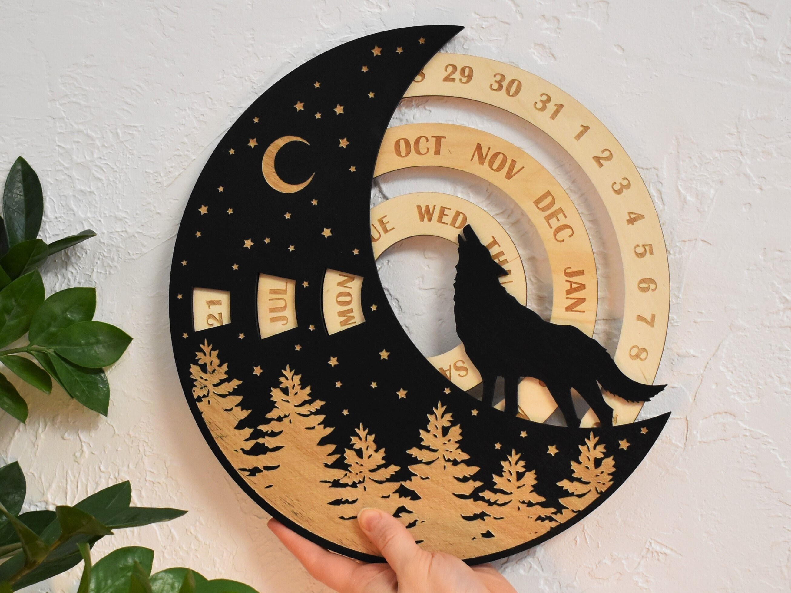Perpetual Calendar Howling Wolf on Moon in Forest - Etsy