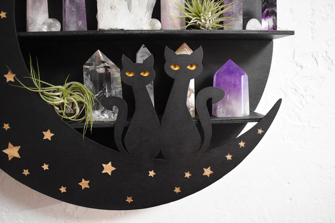 Cat Couple on Moon Crystal Shelf - Etsy