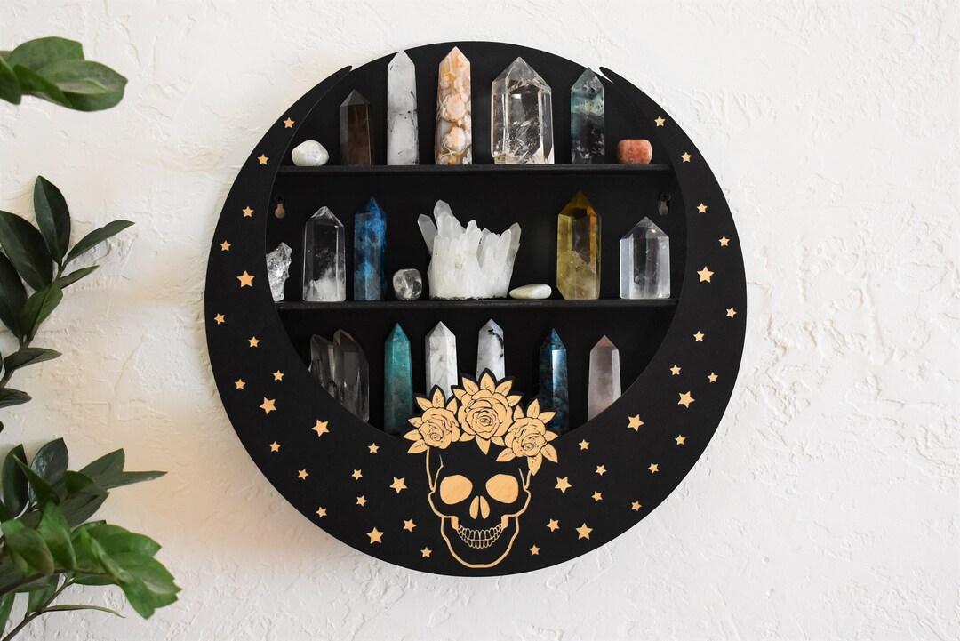 Scull With Roses on Moon Crystal Shelf - Etsy