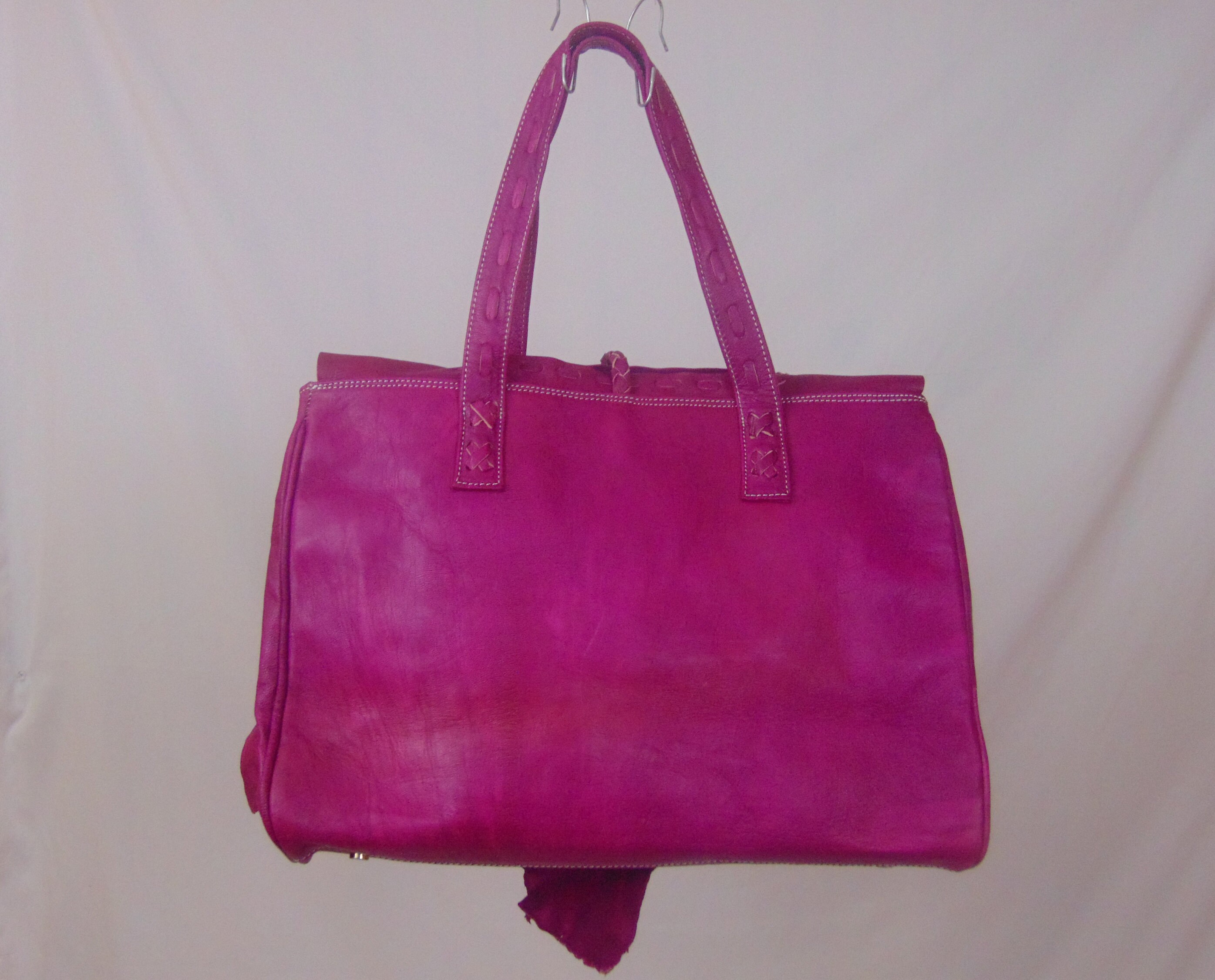 Fuchsia Dye Leather Bag, Handmade Bag, Leather Shoulder Bag, Gifts for ...