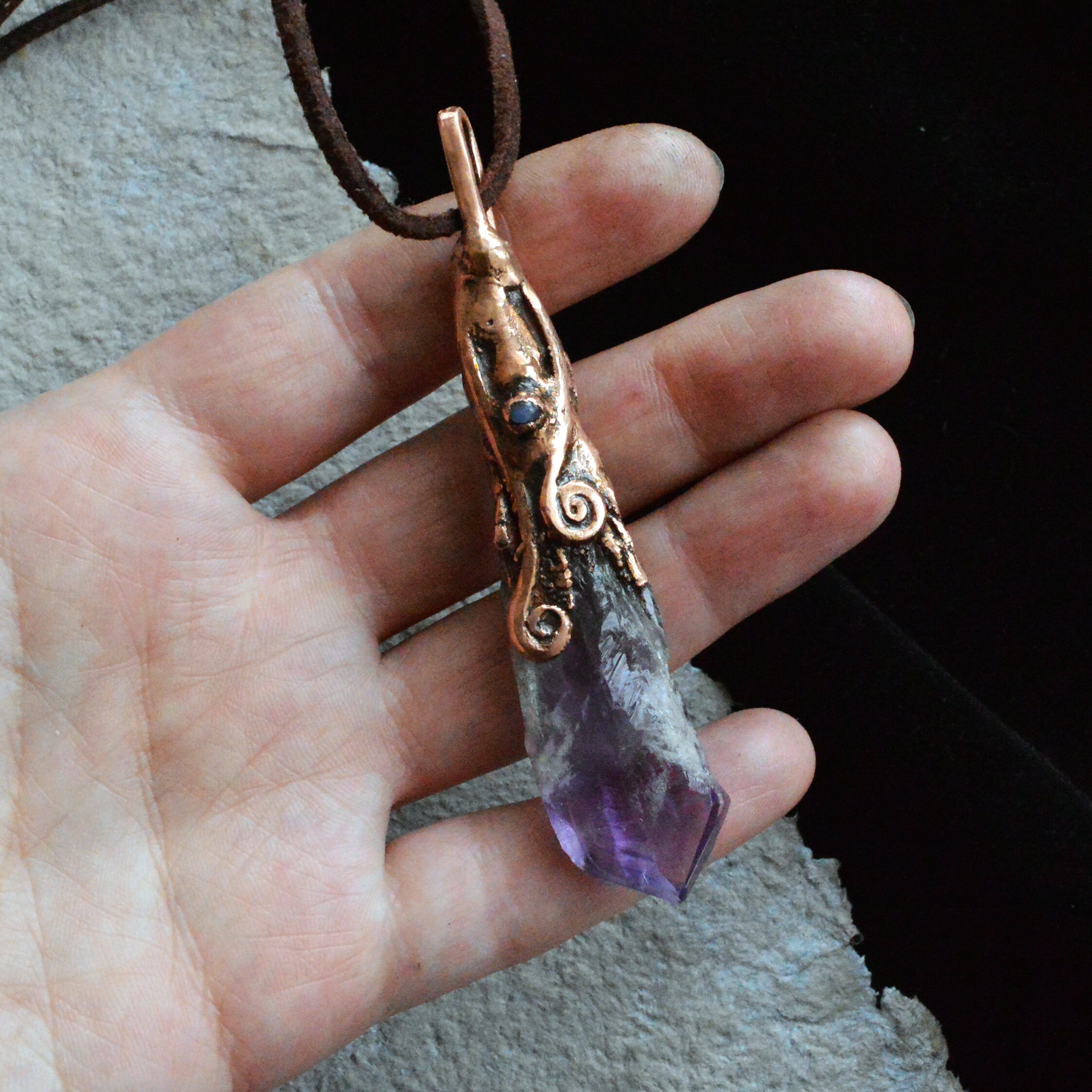 Magic amulet Crystal Amethyst pendant Aura Spirit Pendant | Etsy