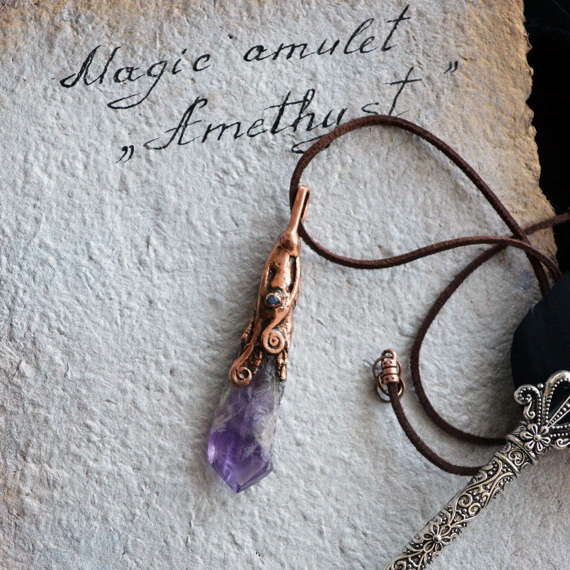 Magic amulet Crystal Amethyst pendant Aura Spirit Pendant | Etsy