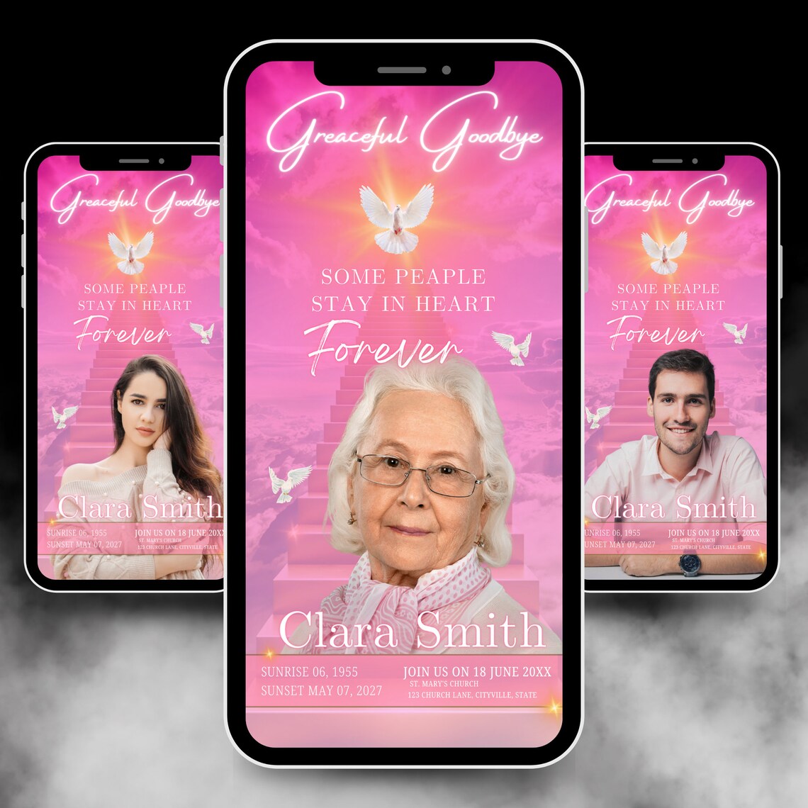 Digital Funeral Invitation, Memorial Announcement Canva Template ...